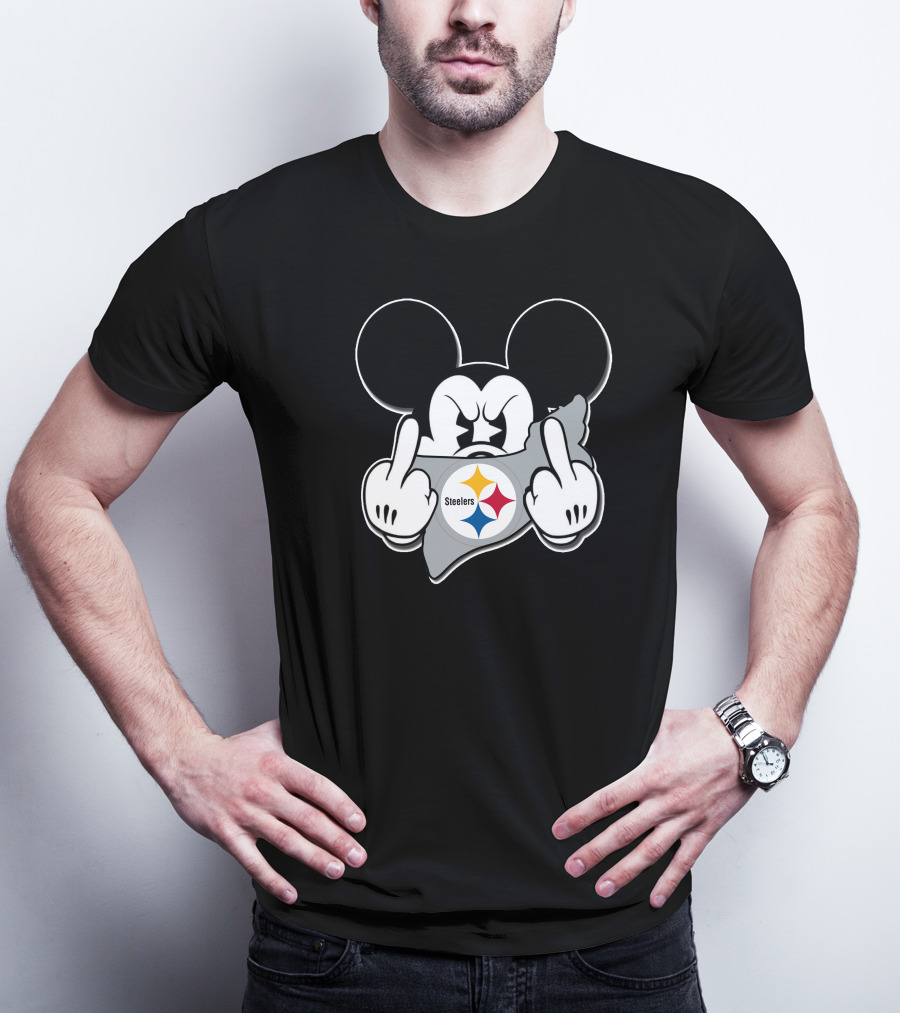 Mickey Mouse Steelers Logo Gesture T-Shirt