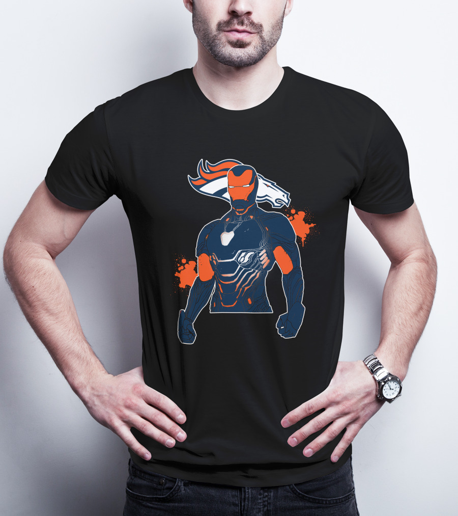 Iron Man Denver Broncos Crossover Marvel Nfl Fan T-Shirt