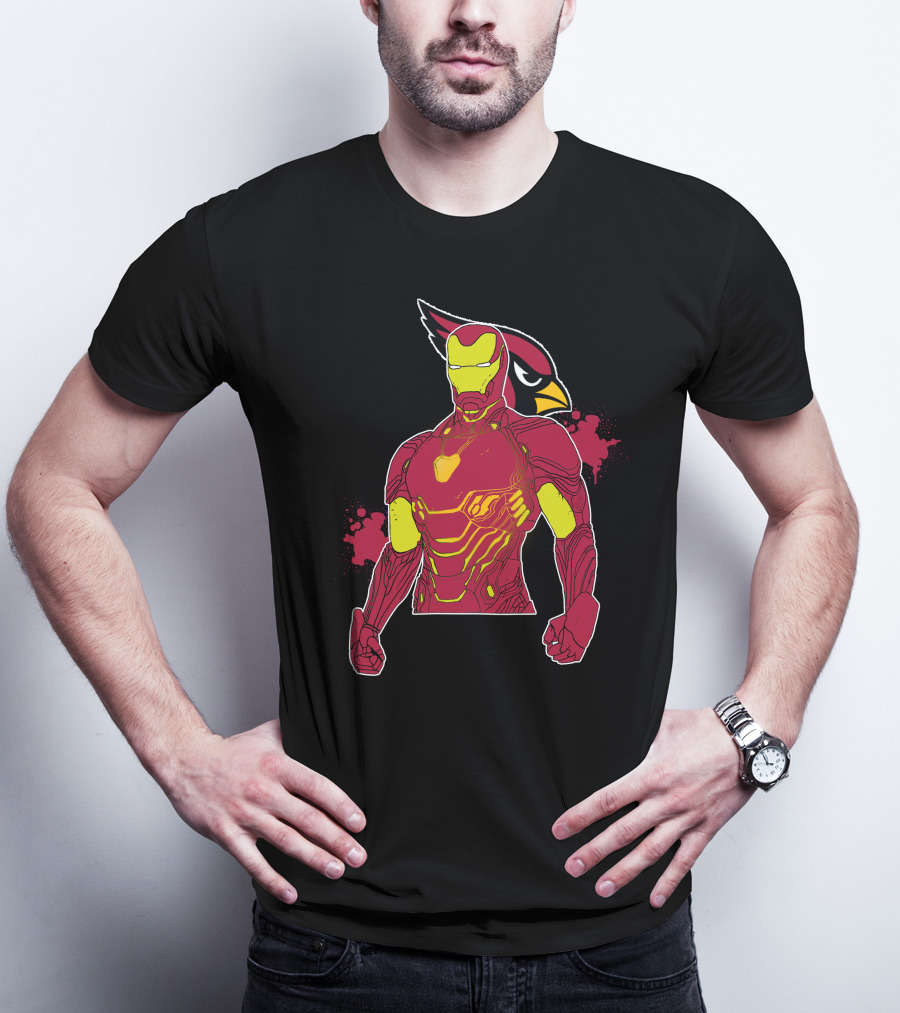 Iron Man Marvel Superhero Meets Arizona Cardinals Nfl Crossover T-Shirt