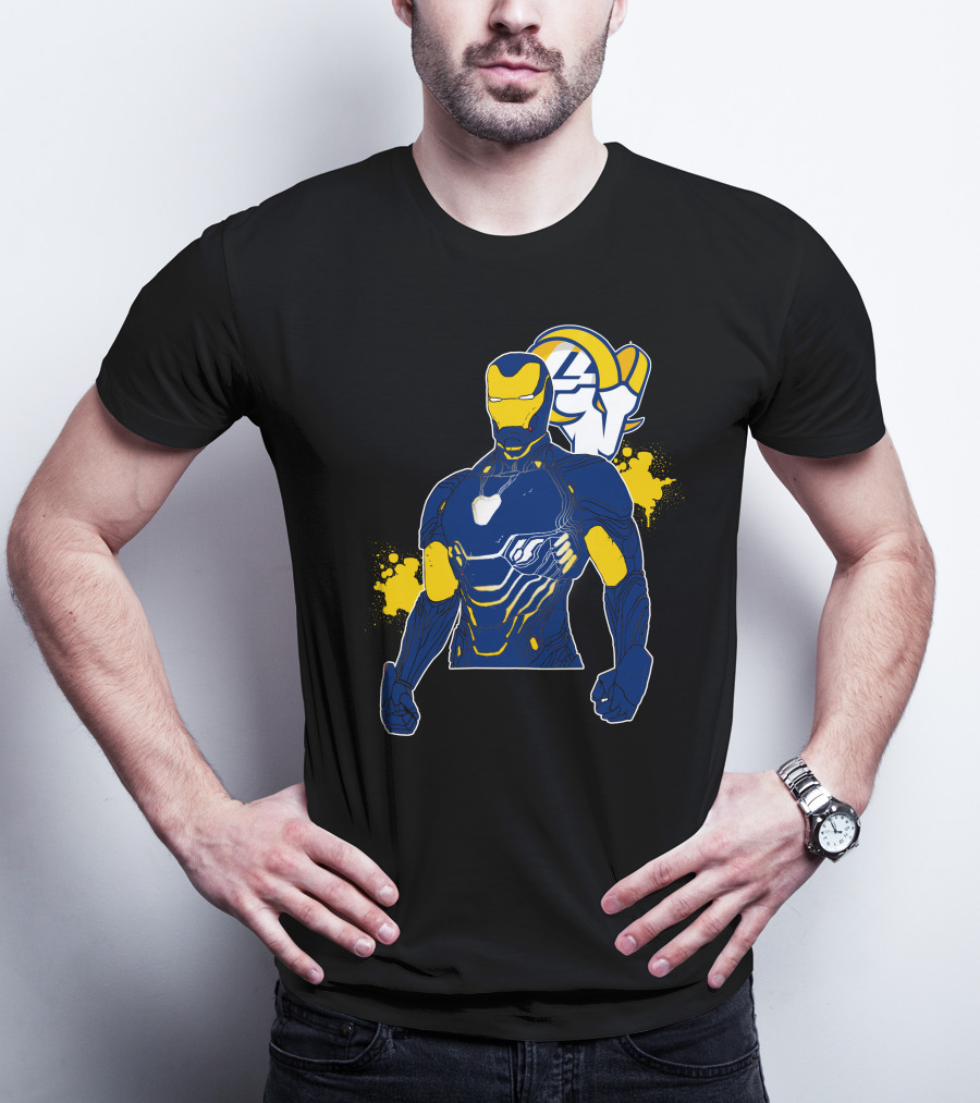 Iron Man Blue And Yellow With Los Angeles Rams T-Shirt