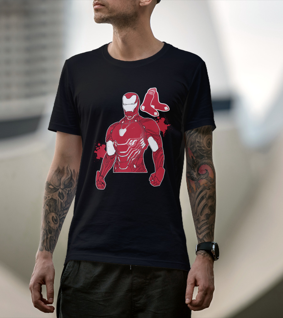 Iron Man Boston Red Sox Crossover Iconic Marvel Mlb Fusion T-Shirt