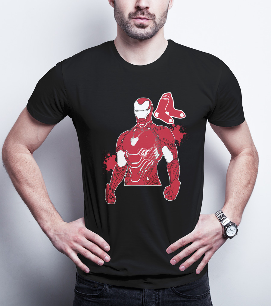 Iron Man Boston Red Sox Crossover Iconic Marvel Mlb Fusion T-Shirt