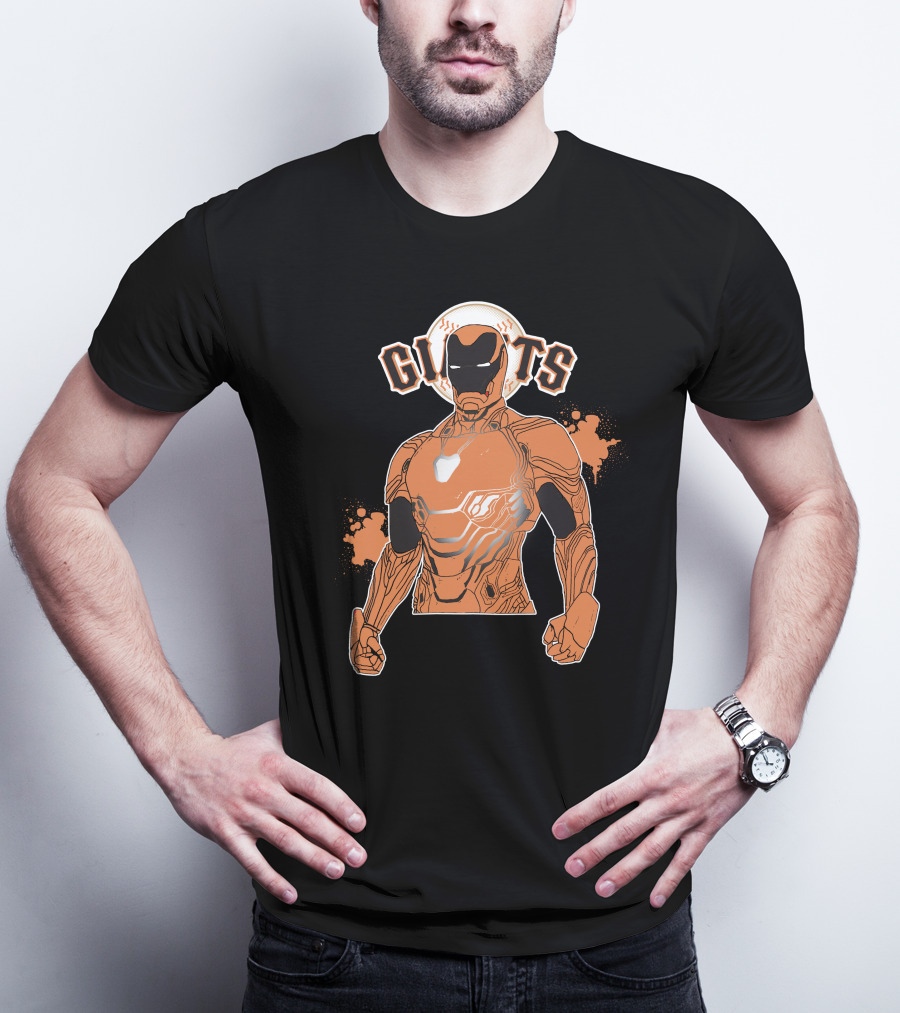 Iron Man Giants Mashup San Francisco Giants Orange And Black Superhero Crossover T-Shirt