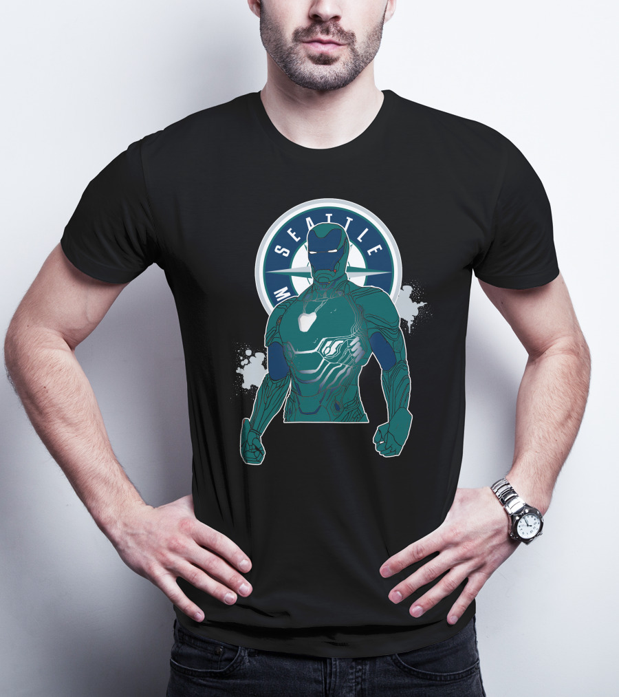 Iron Man Seattle Mariners Collaboration Marvel Crossover T-Shirt