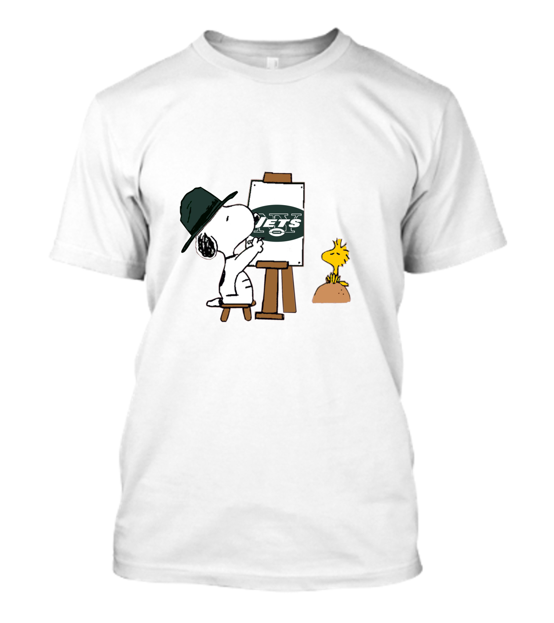 Painter Snoopy With Jets Logo And Woodstock T-Shirt