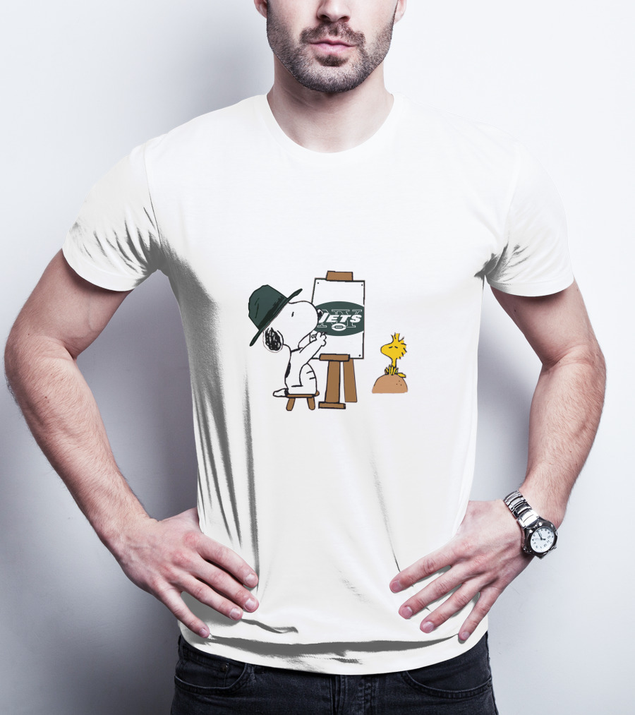 Painter Snoopy With Jets Logo And Woodstock T-Shirt
