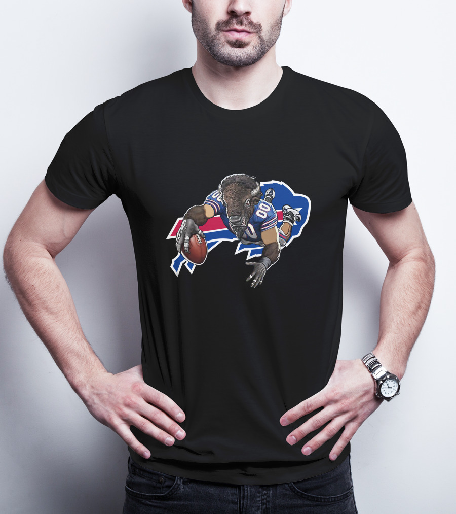 Buffalo Bills Bison Mascot Diving For Touchdown T-Shirt