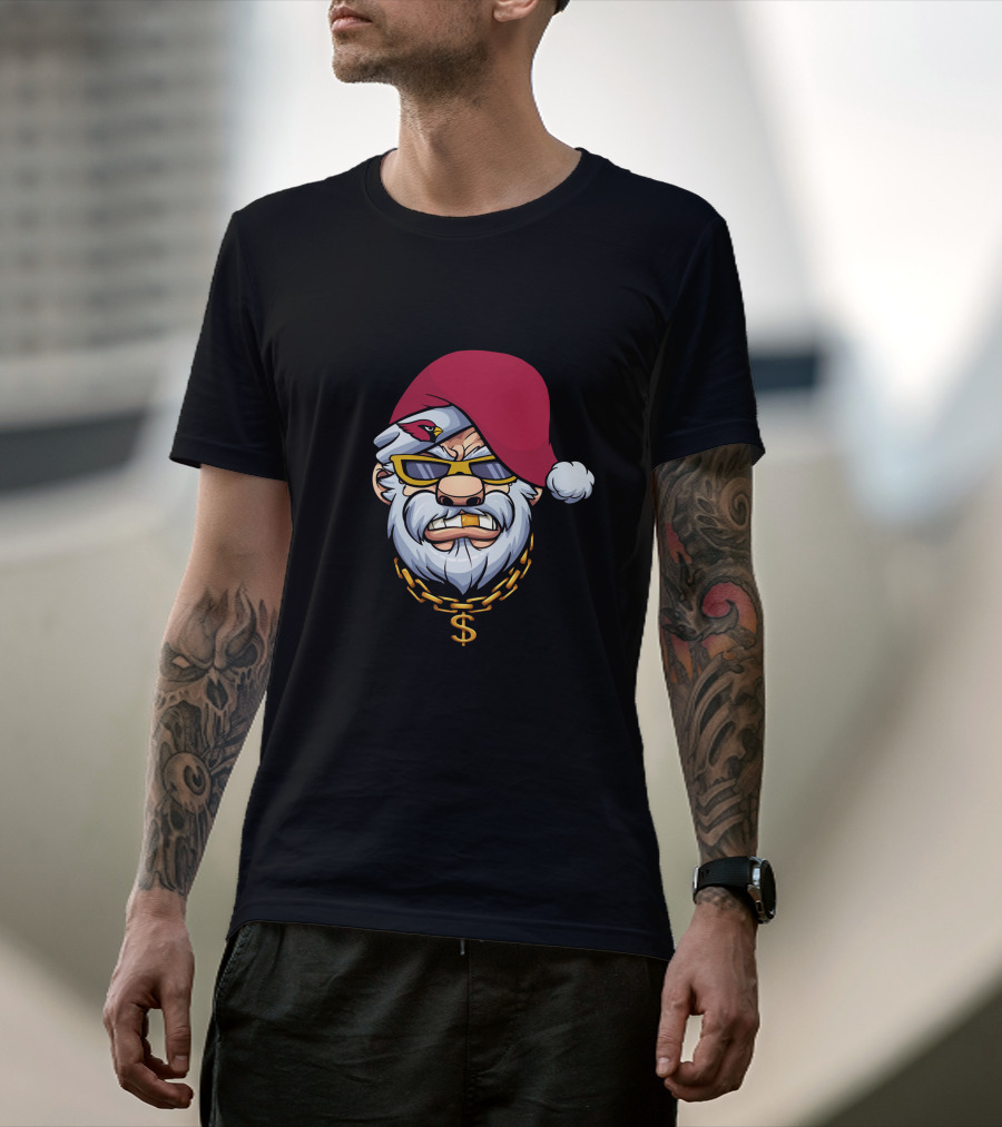 Cardinals Santa Gangster Christmas Gold Chain Sunglasses T-Shirt