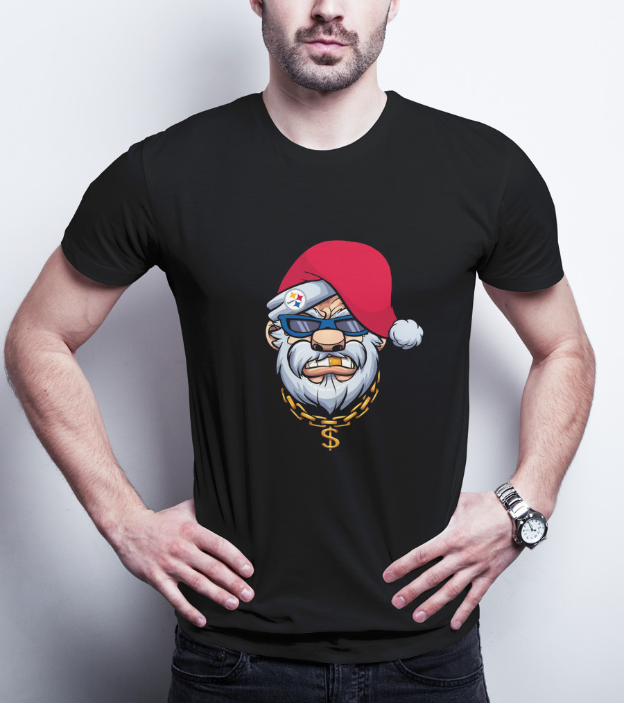 Steelers Gangster Santa Claus With Sunglasses And Gold Chain T-Shirt