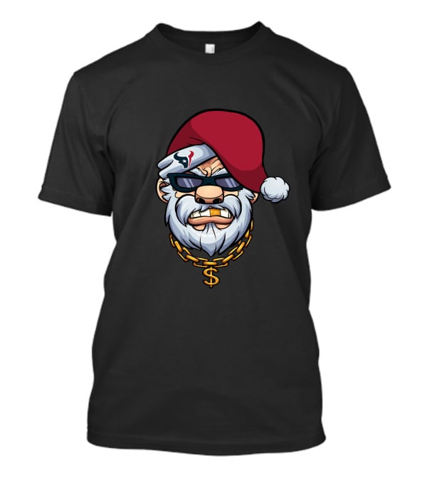 Texans Gangster Santa Wearing Sunglasses And Santa Hat With Dollar Sign Chain T-Shirt