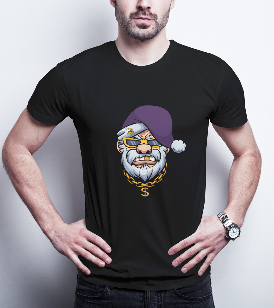 Vikings Gangster Santa With Purple Hat And Gold Chain T-Shirt