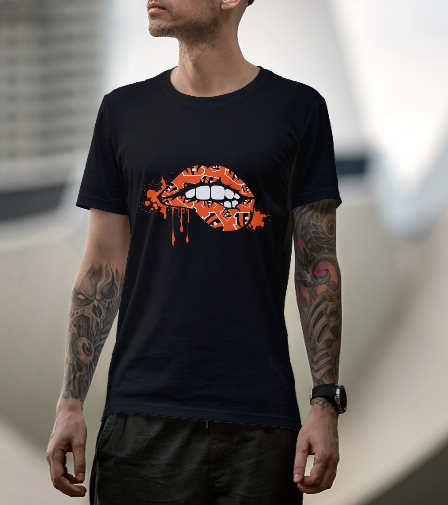 Dripping Lips Cincinnati Bengals Iconic Orange Pattern Bite T-Shirt