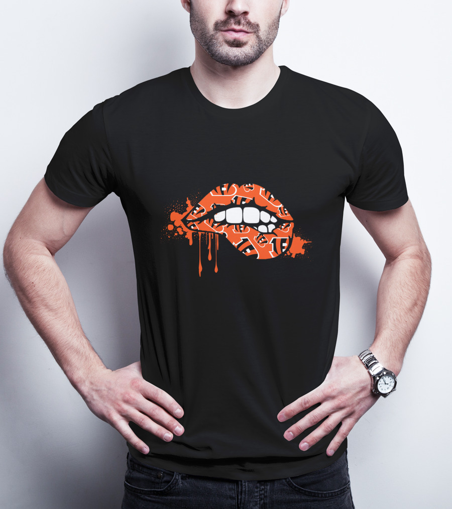 Dripping Lips Cincinnati Bengals Iconic Orange Pattern Bite T-Shirt