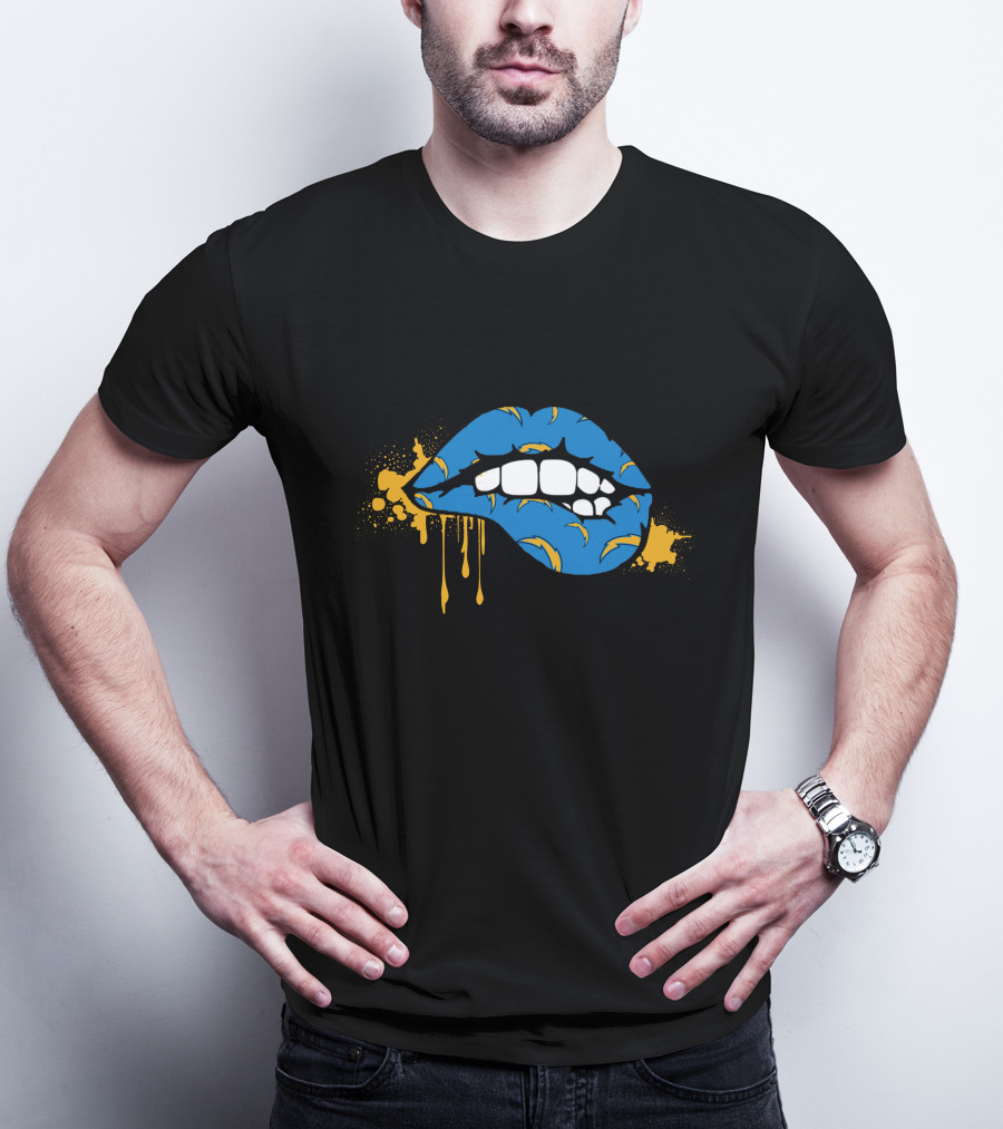 Dripping Lips Blue And Yellow Chargers Theme T-Shirt