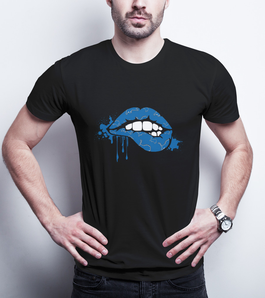 Dripping Blue Lips With White Lions Outline T-Shirt