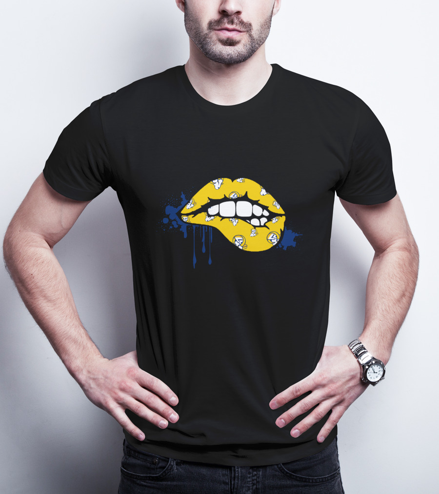Dripping Lips Los Angeles Rams Yellow Blue Paint Splatter T-Shirt