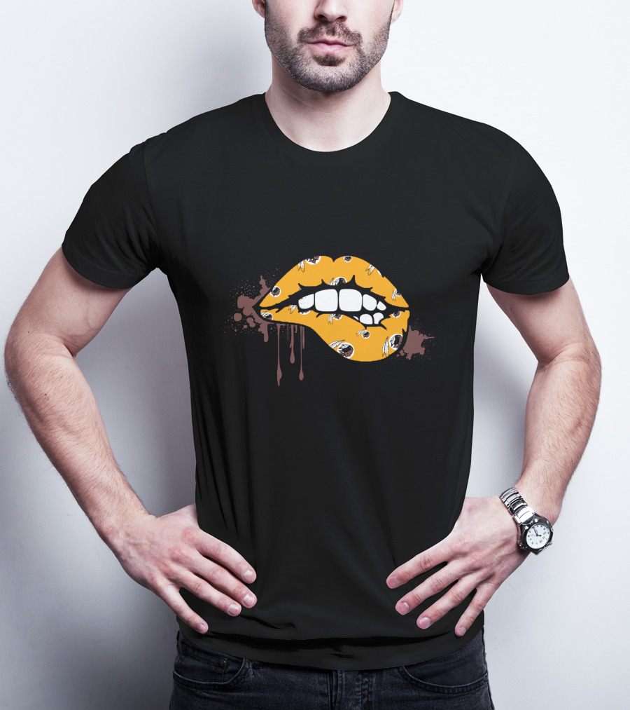 Dripping Lips Patterned With Iconic Redskins Logos T-Shirt