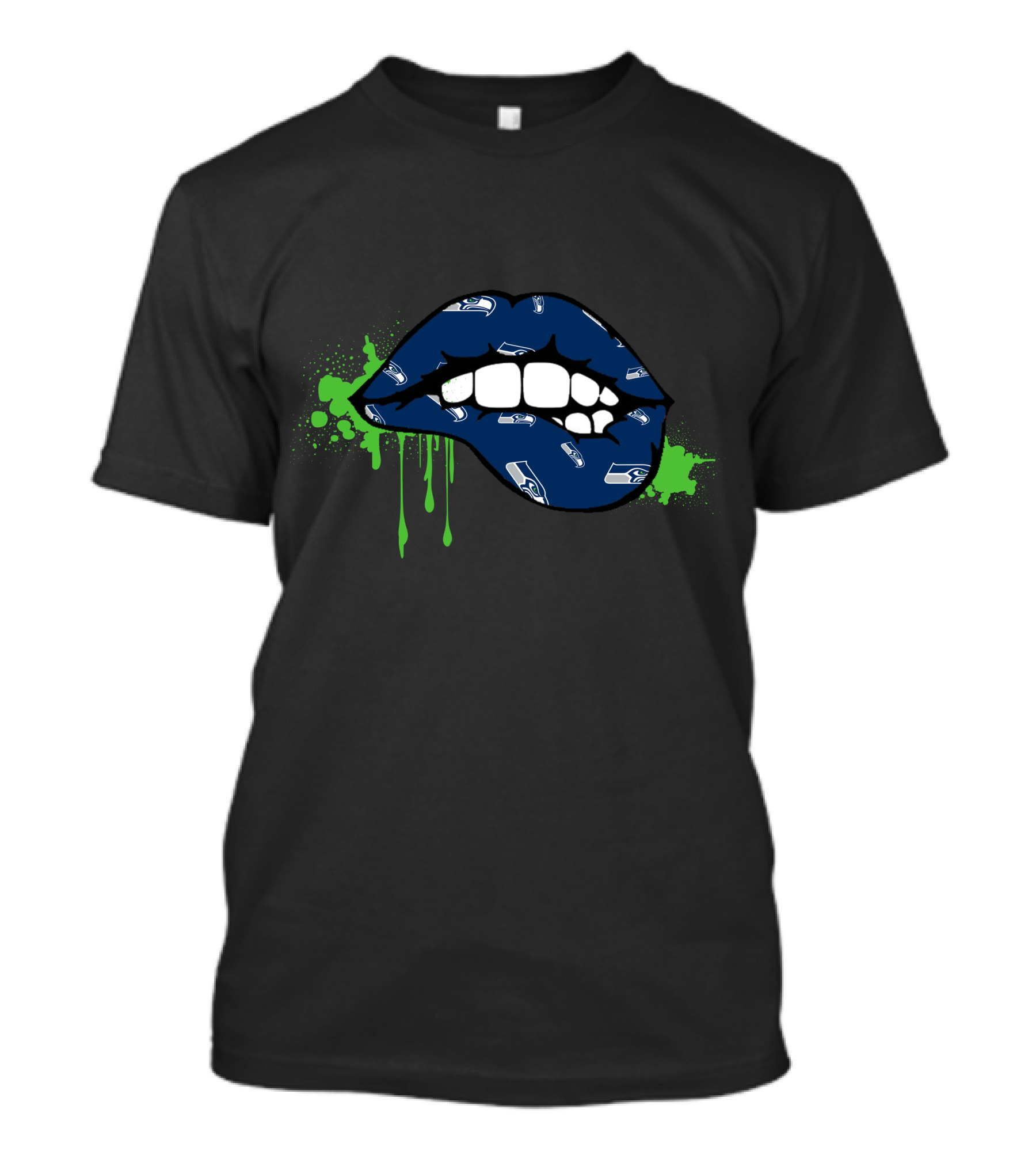 Seahawks Logo Dripping Lips In Blue And Green T-Shirt