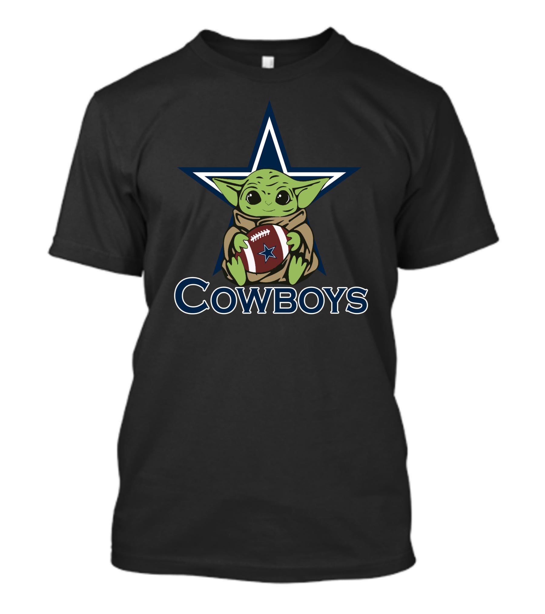 Cowboys Baby Yoda Holding Football Star Wars Mandalorian Dallas Star T-Shirt