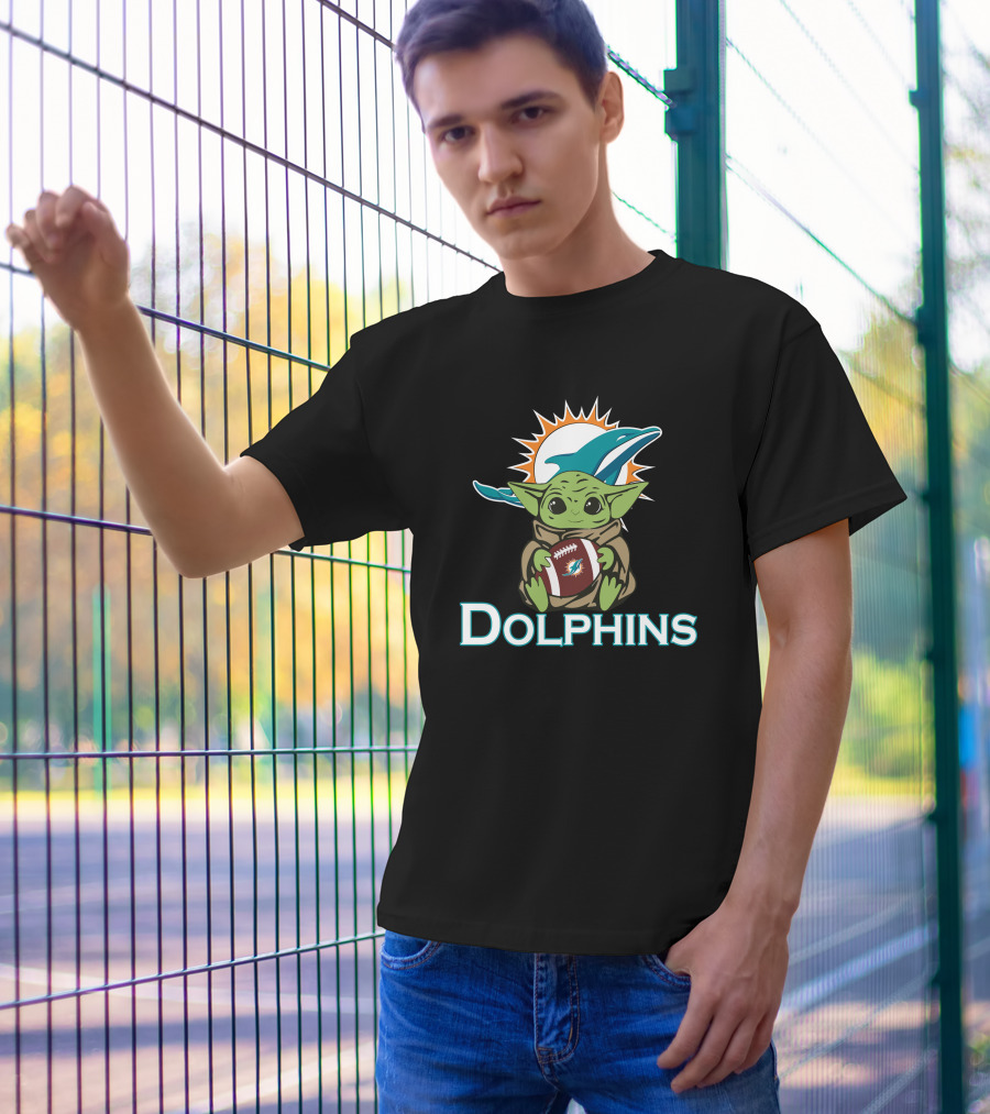 Dolphins Baby Yoda Star Wars Football Fusion T-Shirt