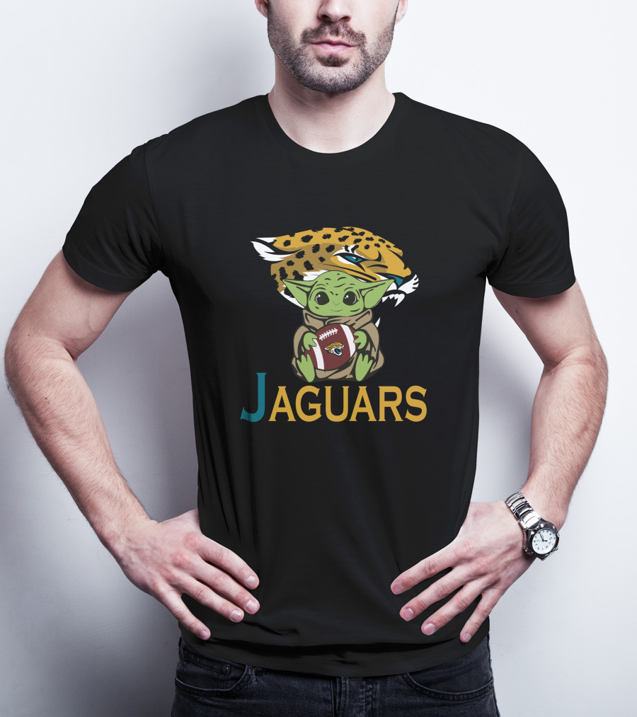 Jaguars Baby Yoda Holding Football Star Wars T-Shirt