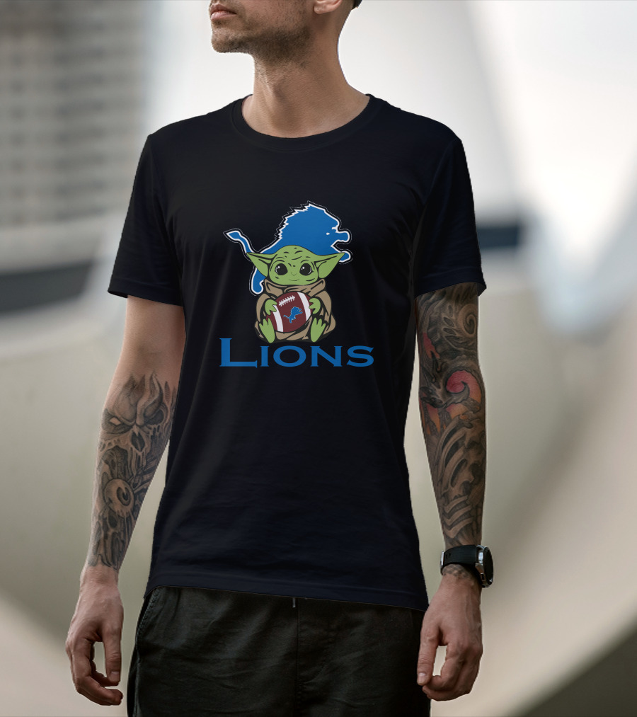 Lions Baby Yoda Football Star Wars Fan T-Shirt