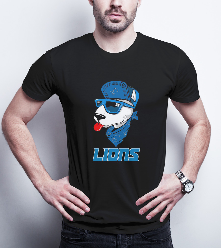 Lions Cool Bull Terrier With Hat And Sunglasses T-Shirt