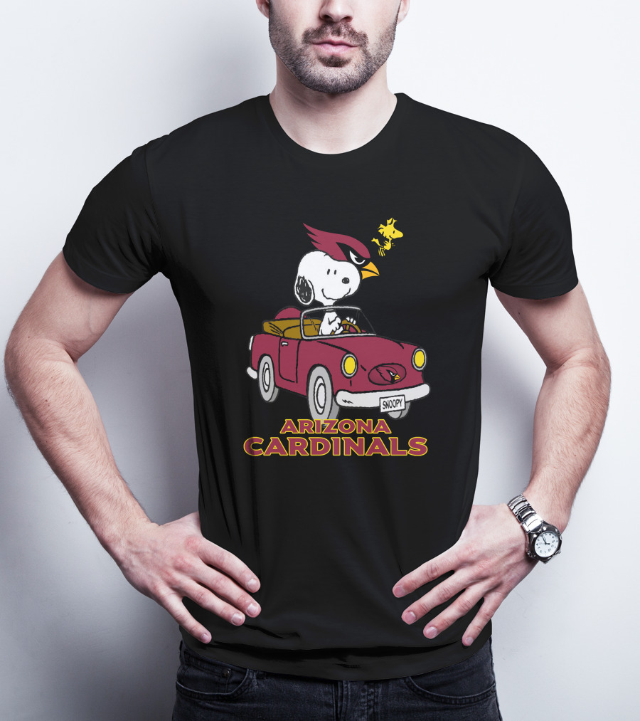 Arizona Cardinals Snoopy Woodstock Driving Adventure T-Shirt