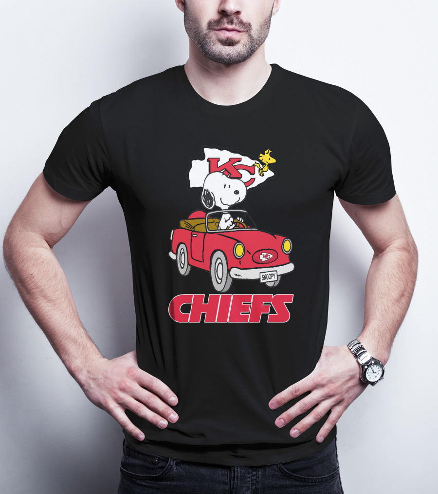 Chiefs Snoopy Driving With KC Flag T-Shirt