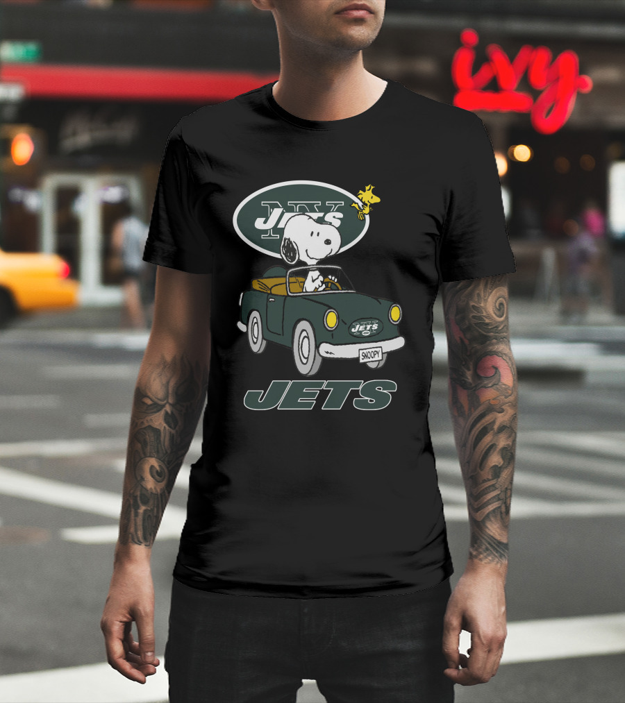 Jets Snoopy Woodstock Driving Car NY T-Shirt