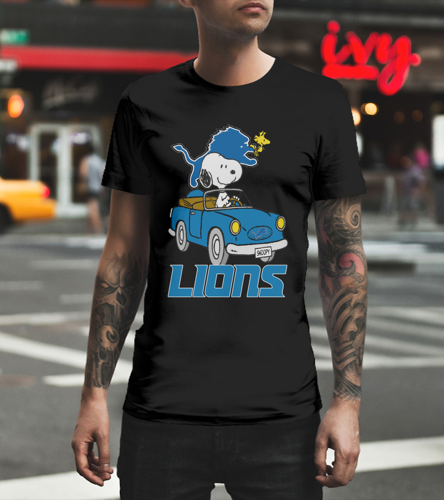 Lions Snoopy Detroit Football Ride With Woodstock T-Shirt