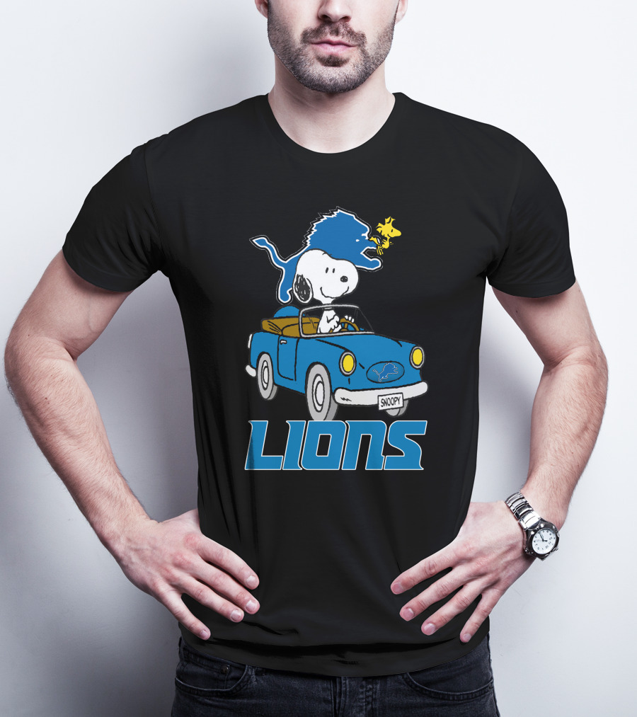 Lions Snoopy Detroit Football Ride With Woodstock T-Shirt