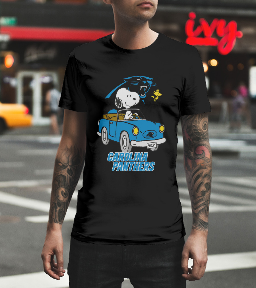 Carolina Panthers Snoopy Driving Adventure T-Shirt