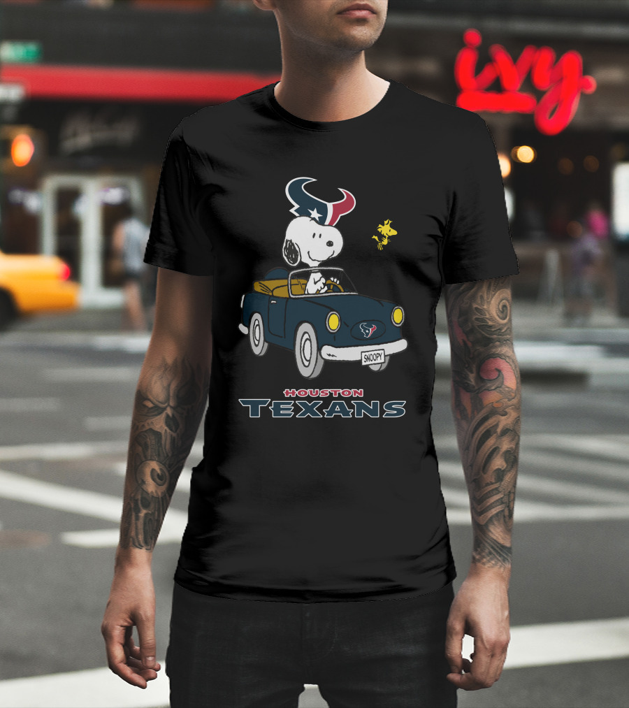 Houston Texans Snoopy Driving Car With Woodstock T-Shirt