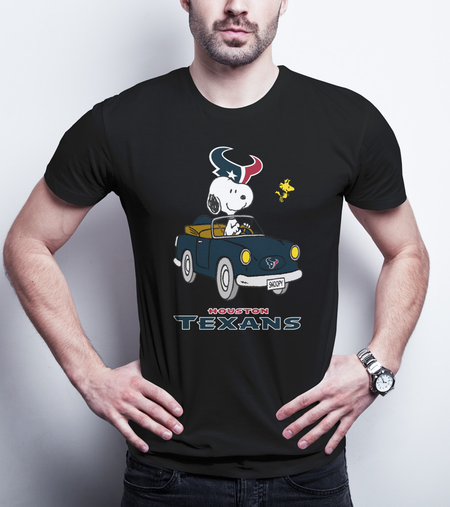 Houston Texans Snoopy Driving Car With Woodstock T-Shirt