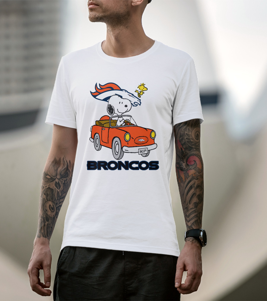 Broncos Snoopy Driving Adventure With Woodstock NFL T-Shirt