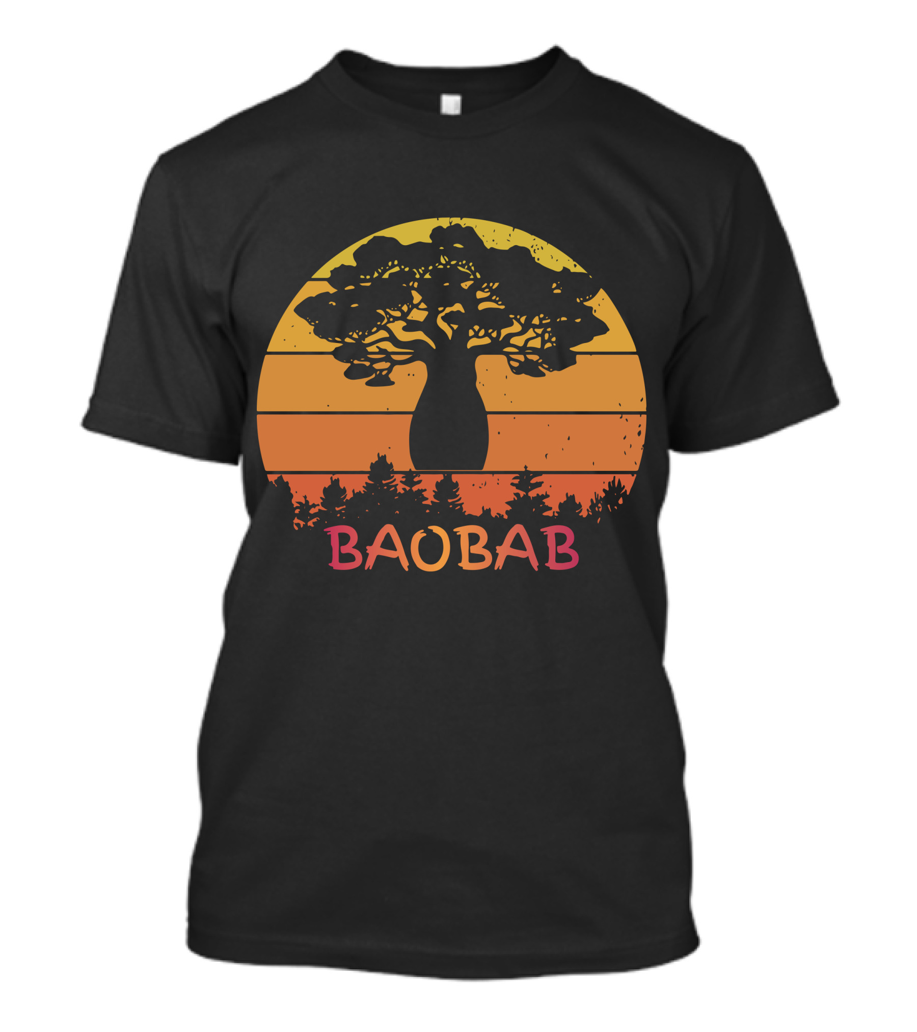 BAOBAB Sunset Silhouette Retro Vintage Forest Scene T-Shirt