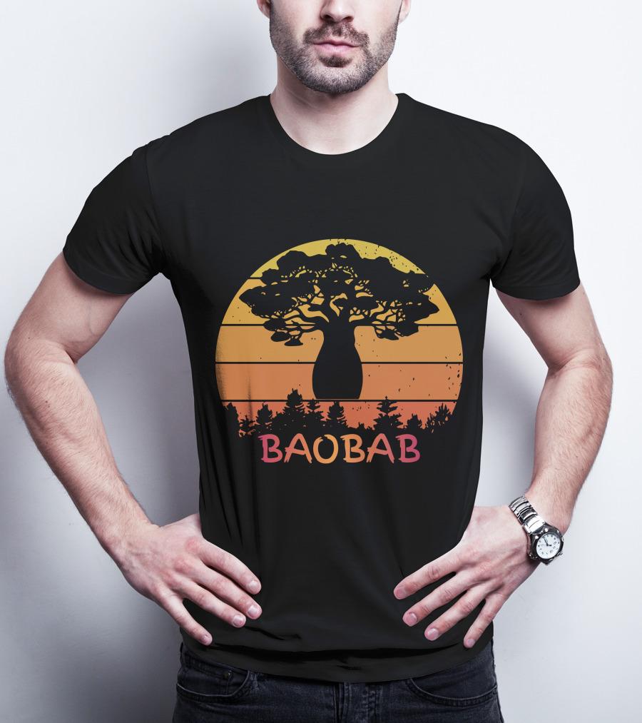 BAOBAB Sunset Silhouette Retro Vintage Forest Scene T-Shirt