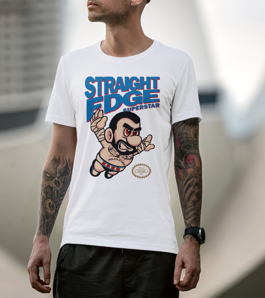 Straight Edge Superstar CM Punk Mario Official Chicago Seal T-Shirt