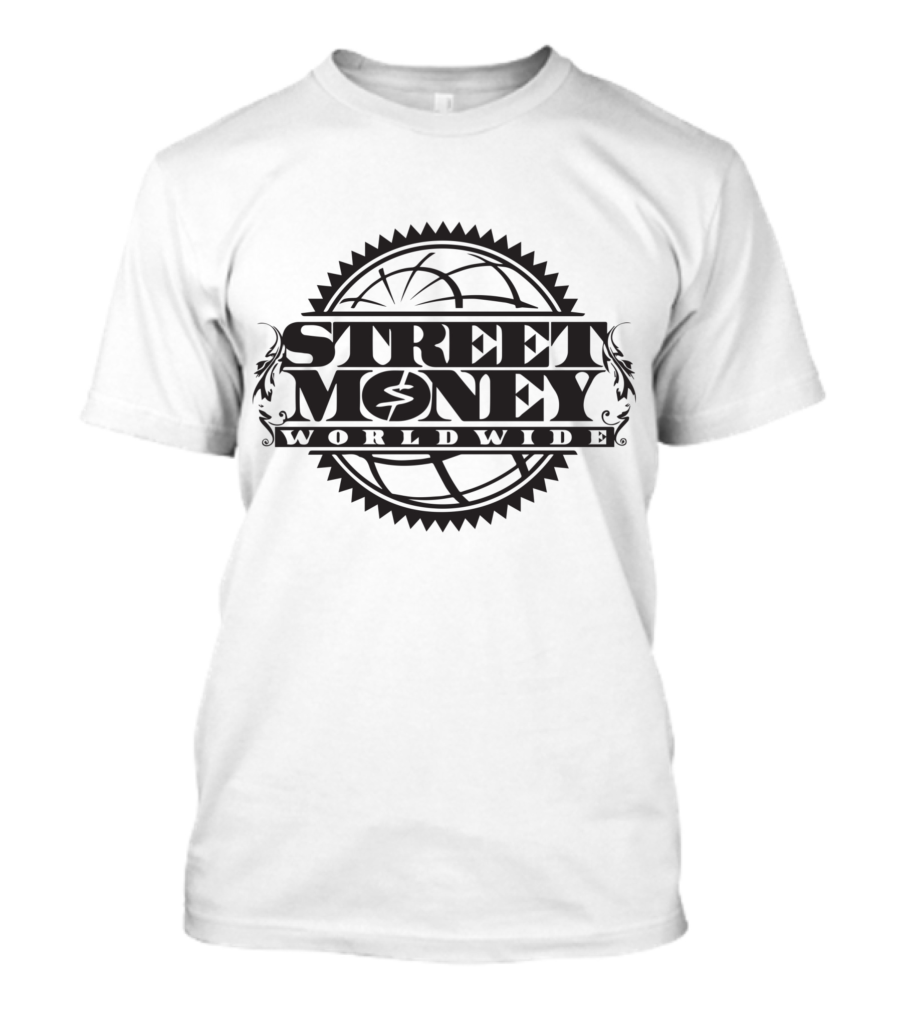 STREET MONEY WORLDWIDE Globe Emblem With Stylized Dollar T-Shirt