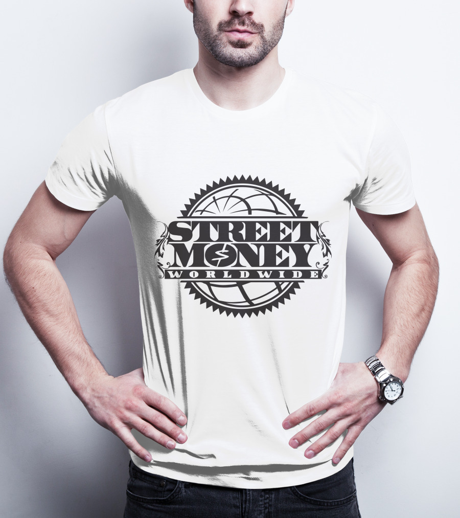 STREET MONEY WORLDWIDE Globe Emblem With Stylized Dollar T-Shirt