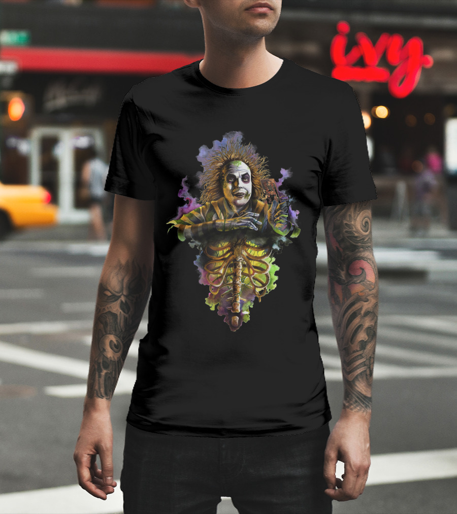 Beetlejuice Bio Exorcist Undead Ghost Character Holding Card T-Shirt