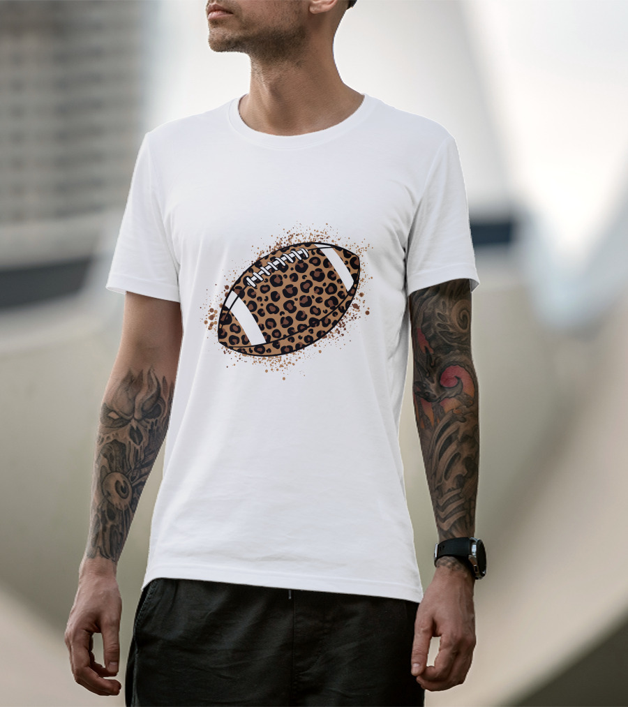 Leopard Print American Football Ball T-Shirt