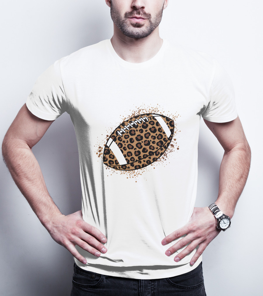 Leopard Print American Football Ball T-Shirt