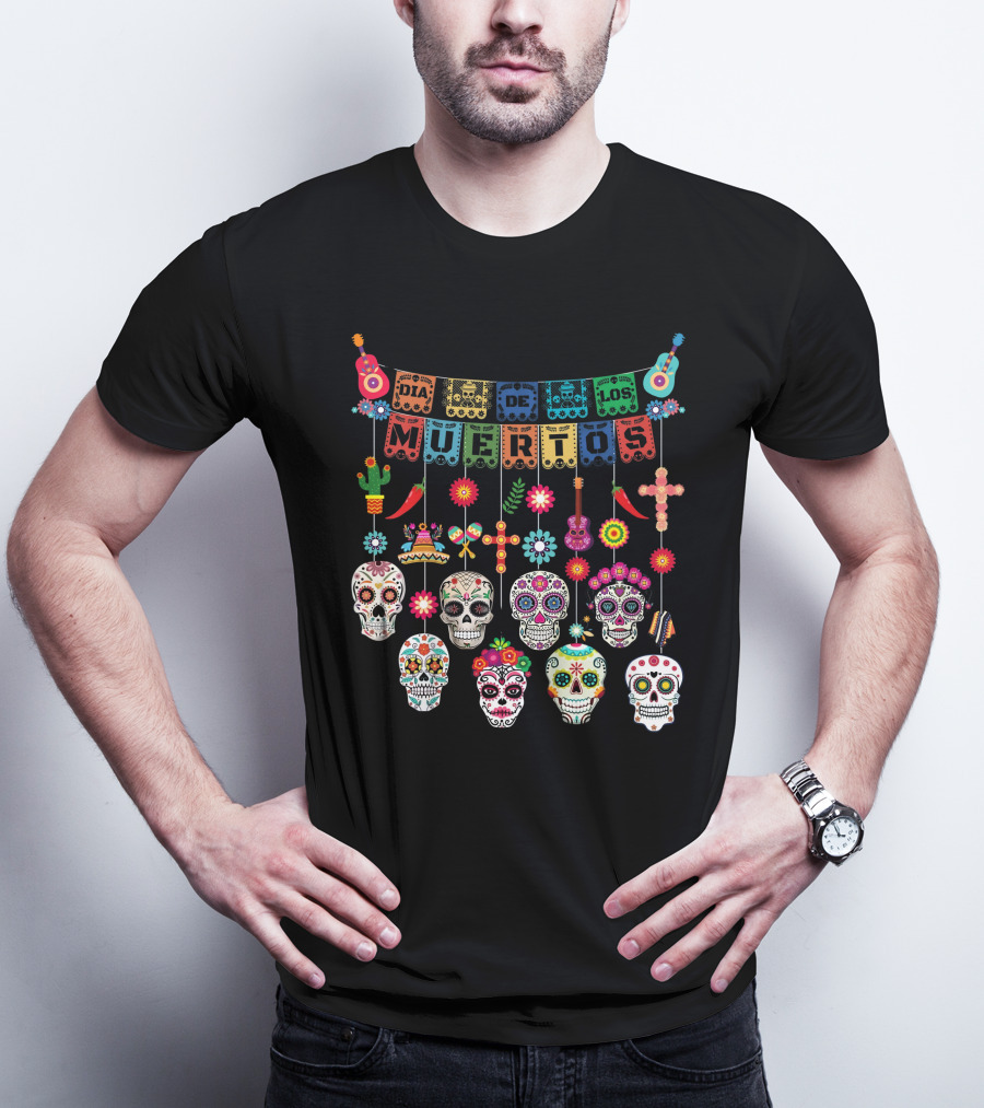 Dia De Los Muertos Colorful Sugar Skulls And Festive Decorations Day Of The Dead T-Shirt