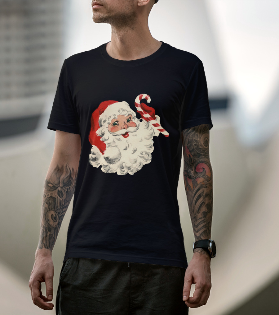 Retro Santa Claus Candy Cane Vintage Christmas T-Shirt