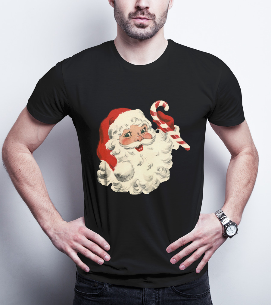 Retro Santa Claus Candy Cane Vintage Christmas T-Shirt