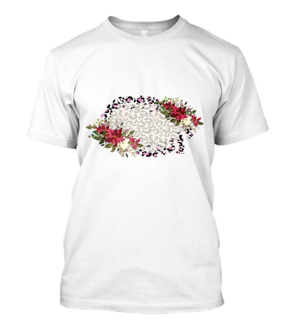 Leopard Print With Floral Poinsettia Border T-Shirt