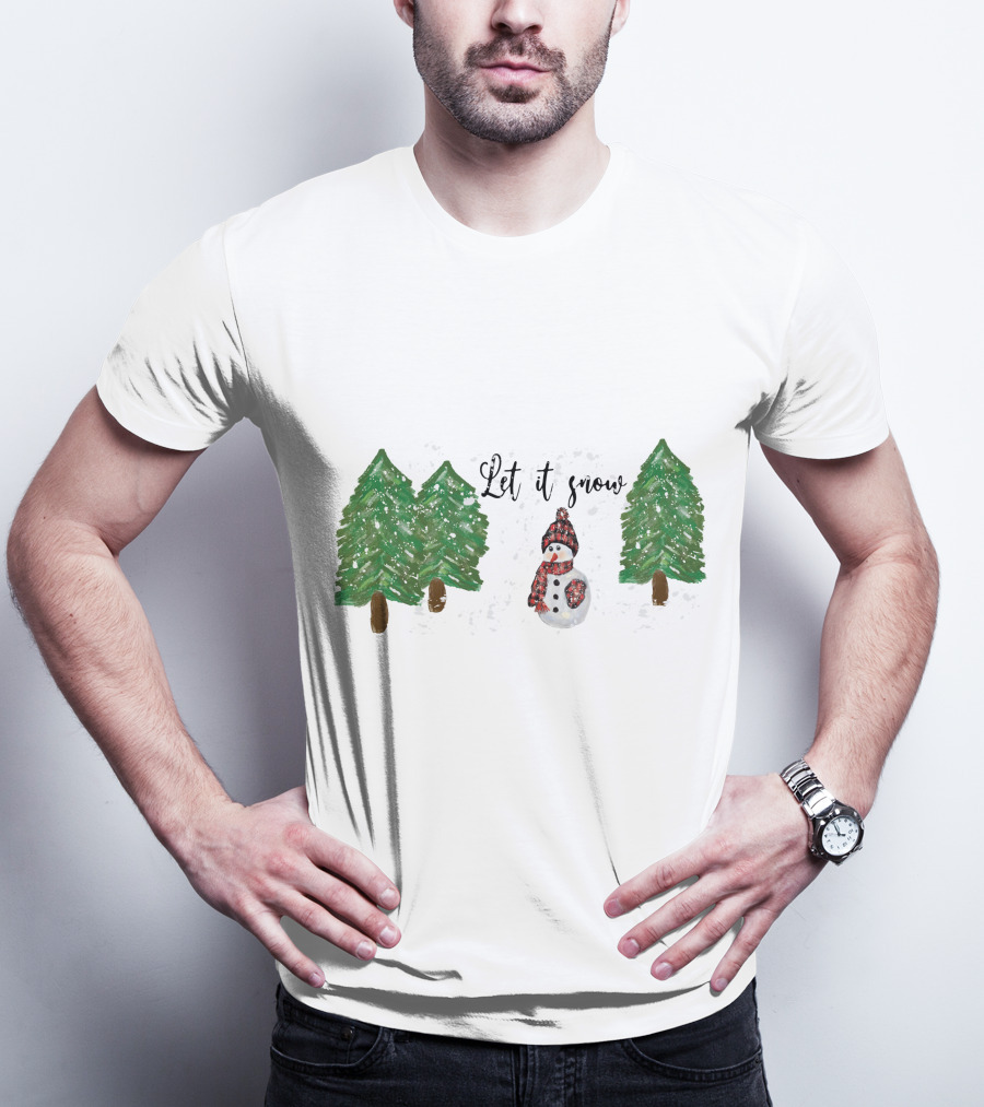 Let It Snow Watercolor Snowman And Pine Trees T-Shirt