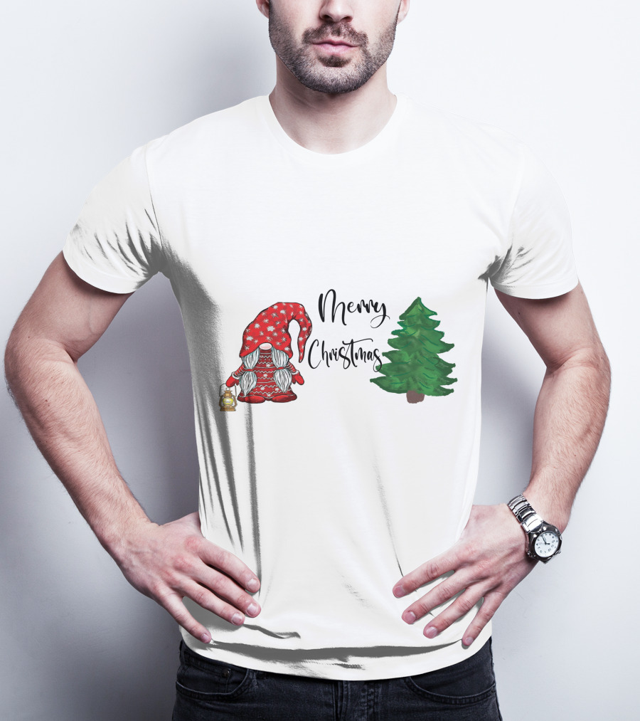 Merry Christmas Gnome With Lantern And Pine Tree T-Shirt